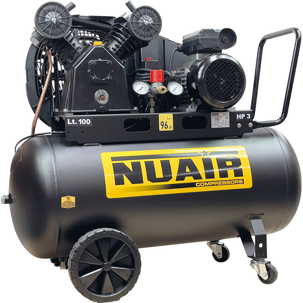 Compresseur à piston 100 litres 3 CV NUAIR 10b tête fonte bicylindre en V